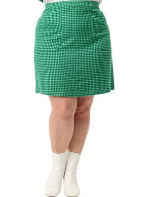 SMAK PARLOUR A-line Mini Skirt - Green Houndstooth