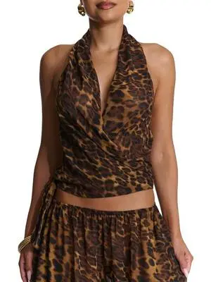 Naked Wardrobe Chiffon Halter Top - Leopard