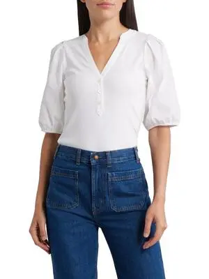 Madewell Puff-sleeve Henley Knit Top - White