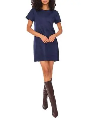 Vince Camuto Faux Suede Paneled Shift Dress - Classic Navy