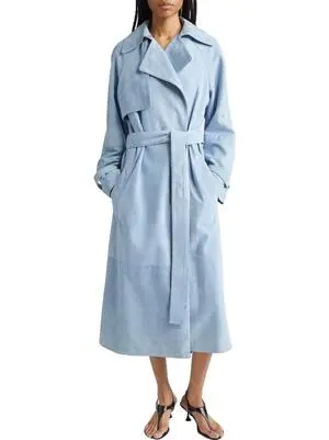 Proenza Schouler Ramona Belted Suede Trench Coat - Light Blue