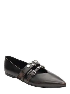 Ash Britnie Pointed Toe Flat - Black Distressed