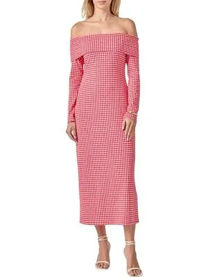English Factory Gingham Off-the-shoulder Midi Dress - Red