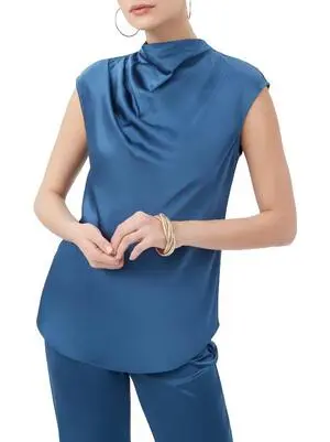 Trina Turk Mikan Satin Cowl Neck Top - Sumi Blue