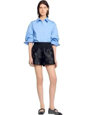 SANDRO Rhinestone Detail Satin Shorts