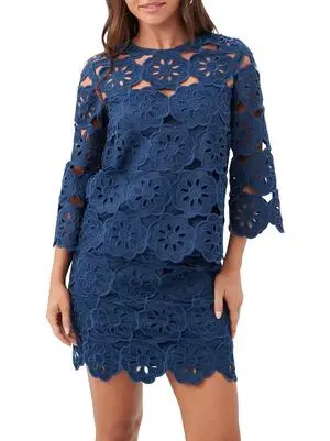 Trina Turk Kabosu 3/4 Sleeve Lace Top - Indigo