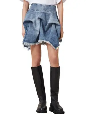 ALLSAINTS Crissy Gathered Denim Skirt - Vintage Indigo