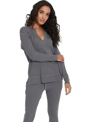 LEIMERE Cabo Split Neck Top - Granite Grey