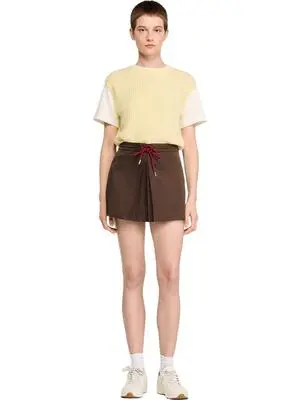 Sandro Pleated Drawstring Skort - Brown