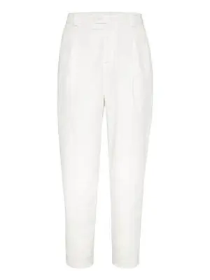 Brunello Cucinelli Comfort Gabardine Pleated Trousers - Snow
