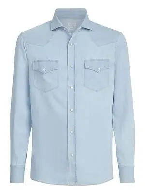Brunello Cucinelli Lightweight Denim Shirt Light Blue Denim