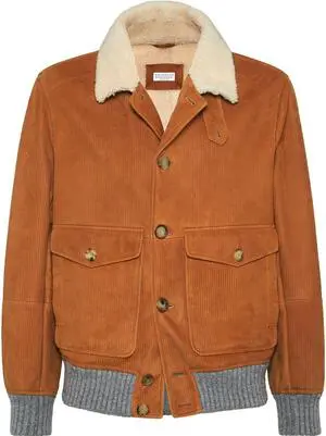 Brunello Cucinelli Suede Shearling Aviator Jacket - Whiskey