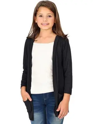 24SEVENKID Open Front Long Sleeve Pocket Cardigan - Black
