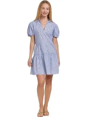 TAYLOR TILLMAN Everly Stripe Puff Sleeve Dress - Blue Stripe
