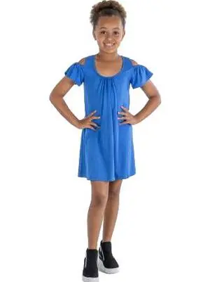 24SEVENKID Pleated Cold Shoulder Summer Dress Turq