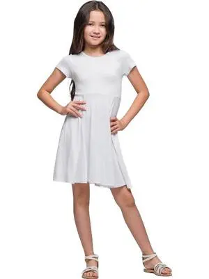 24SEVENKID Fit And Flare Short Sleeve Dress - White