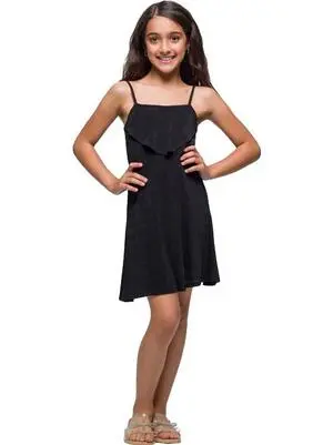 24SEVENKID Shimmery Spaghetti Strap Knee Length Dress - Black