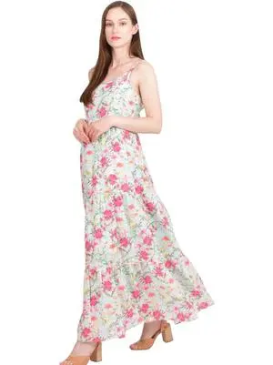 RAAS Floral Tiered Maxi Dress - Light Blue