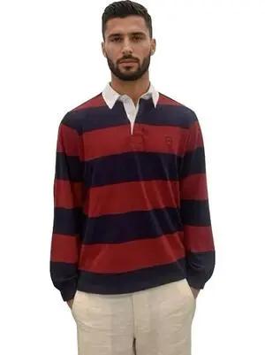 LEDGER & FORD Ivy Stripe Rugby Shirt - Burgundy/navy