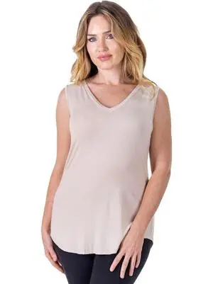 24SEVEN COMFORT APPAREL Petite V-neck Tunic Tank Top - Nude