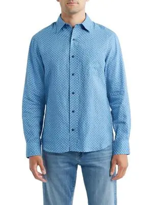 SCHOTT Calico Print Linen Button-up Shirt - Light Blue