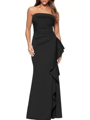 XSCAPE EVENINGS Strapless Ruffle Scuba Crepe Gown - Black