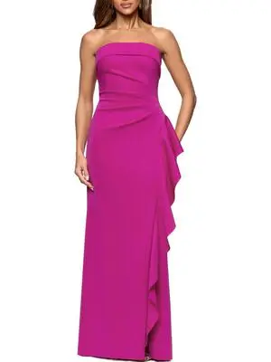 XSCAPE EVENINGS Strapless Ruffle Scuba Crepe Gown - Orchid