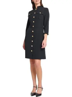 Ming Wang Deco Long Sleeve Crepe Sheath Dress - Black