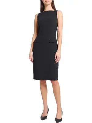 Ming Wang Deco Crepe Bateau Neck Sheath Dress - Black