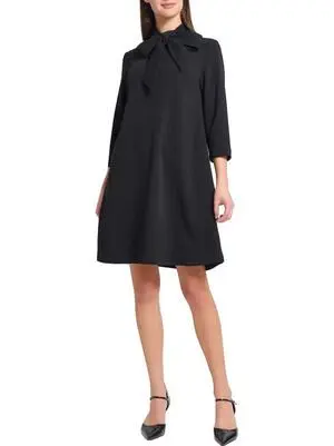 Ming Wang Stretch Deco Crepe Tie-Neck Tent Dress Black