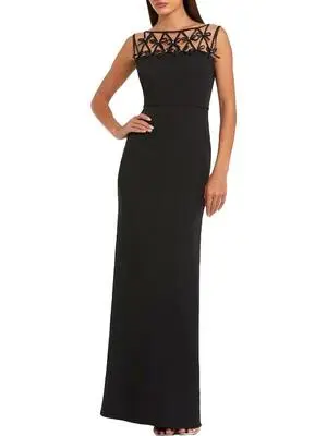 Mac Duggal Sleeveless Crepe Gown With Bow Embellishments - Black