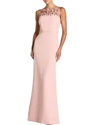 Mac Duggal Sleeveless Crepe Gown With Bow Embellishments - Blush