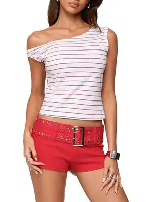 EDIKTED Striped Asymmetric Top - Red-and-white