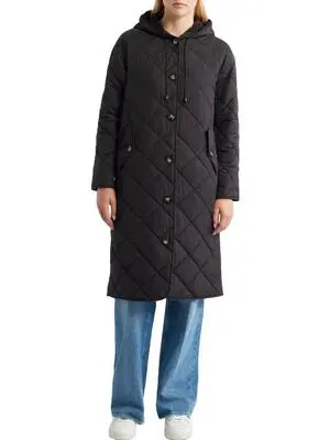 Bernardo Quilted Longline Hooded Jacket - Black