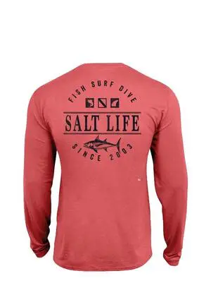SALT LIFE Long Sleeve Performance Tee Burnt Coral Heather