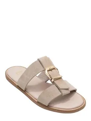 FOREVER & ALWAYS SHOES Sveta Leather Buckled Sandal - Beige Suede Leather