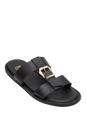 FOREVER & ALWAYS SHOES Sveta Leather Buckled Sandal - Black Leather