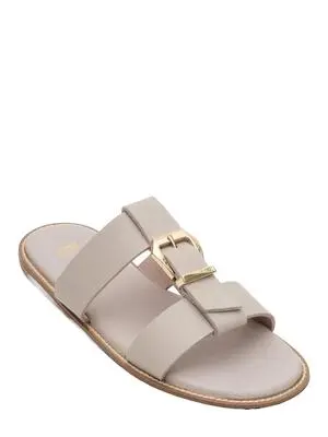 FOREVER & ALWAYS SHOES Sveta Leather Buckled Sandal - Light Beige Leather