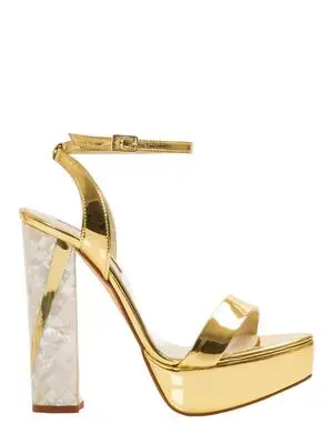 FREYA ROSE Tyra Ankle Strap Platform Pearl Heel Sandal - Gold