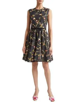 Giambattista Valli Floral Cotton Poplin Fit & Flare Dress - Black
