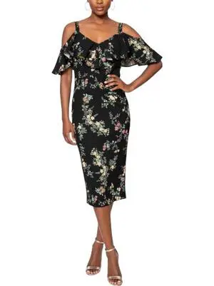 Rachel Rachel Roy Marcella Printed Off-the-shoulder Ruffle Midi Dress - Black Fall Floral