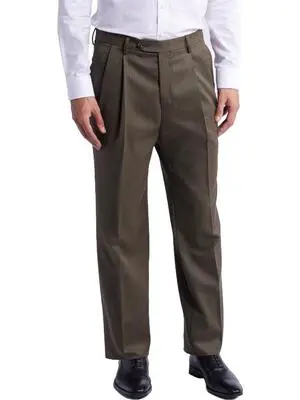 Berle Pleated Wool Gabardine Dress Pants - Heather Tobacco