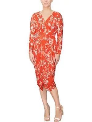 Rachel Rachel Roy Printed Sylvia Wrap Midi Dress Burnt Coral Bloom