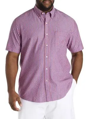NAUTICA Big & Tall Seersucker Striped Sport Shirt - Rose Coral