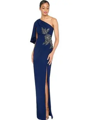 Theia Giuliana Crepe Column Gown - Navy
