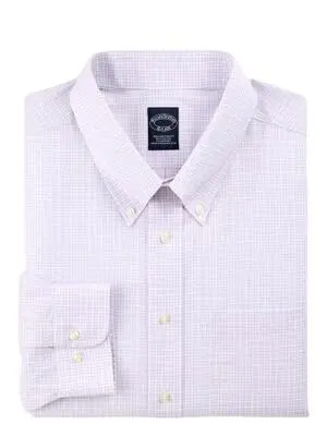 Brooks Brothers Big & Tall Non-iron Grid Patterned Dress Shirt - Peach