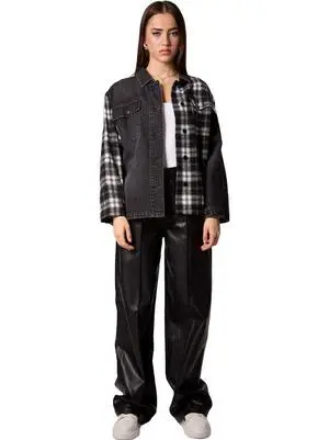 BLUE REVIVAL Plaid And Denim Shacket - Black Plaid/black Stone