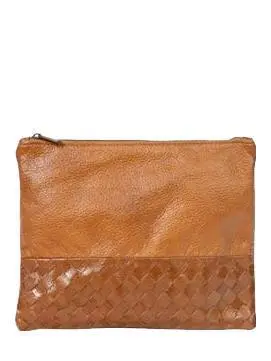 DEUX MAINS Woven Pouch - Cognac - Large