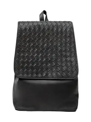 DEUX MAINS Woven Leather Backpack - Black