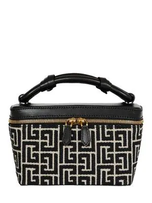 Balmain B-army Vanity Case In Monogrammed Canvas And Leather - Black
